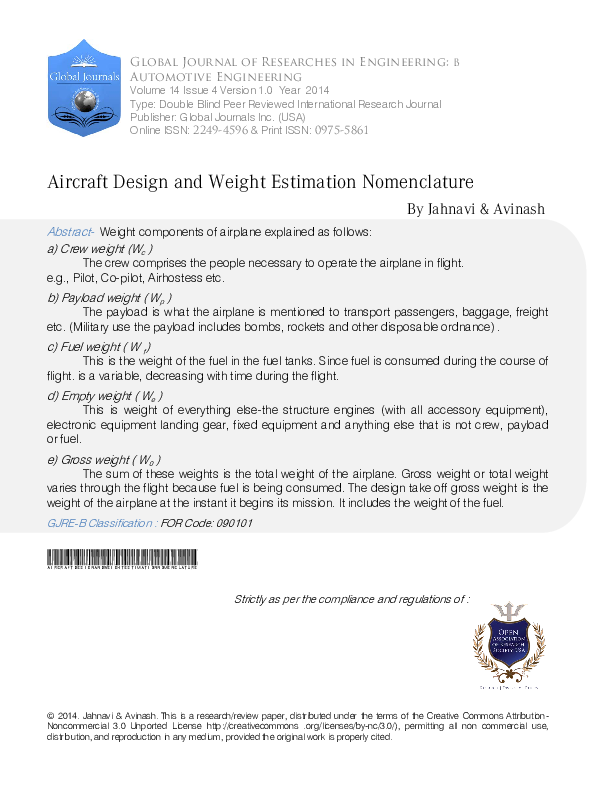 (PDF) Aircraft Design and Weight Estimation Nomenclature