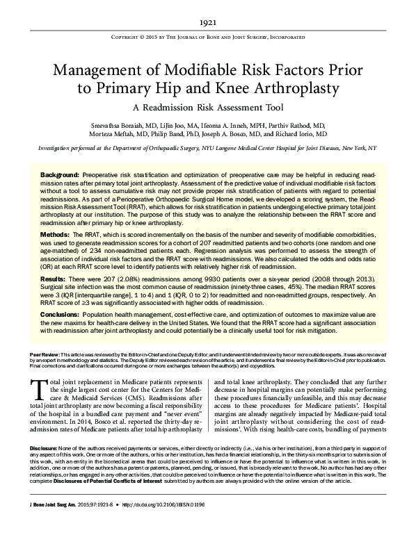 (PDF) Management of Modifiable Risk Factors Prior to Primary Hip and ...