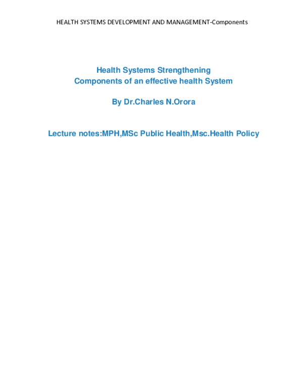 (PDF) Components of a well-functioning health system
