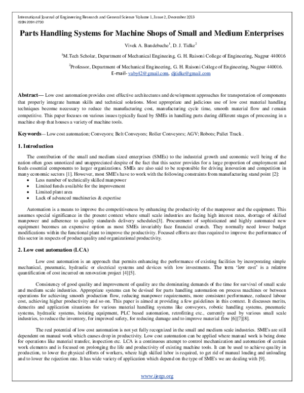 (PDF) Parts Handling Systems for Machine Shops of Small and Medium ...