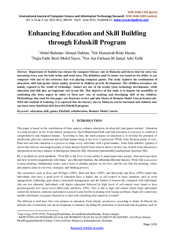 (PDF) Enhancing education and skill building through eduskill program