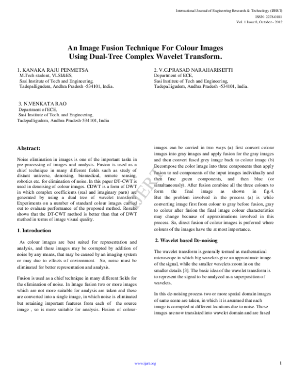 Pdf An Image Fusion Technique For Colour Images Using Dual Tree Complex Wavelet Transform