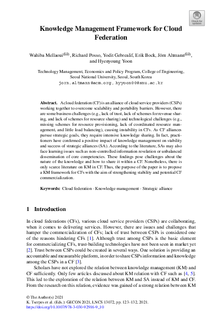 Pdf Knowledge Management Framework For Cloud Federation