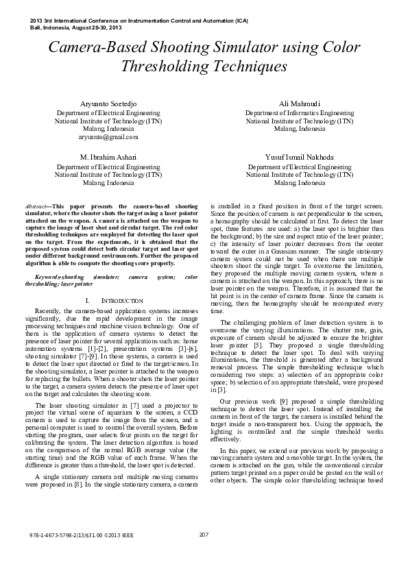 (PDF) Camera-based shooting simulator using color thresholding techniques