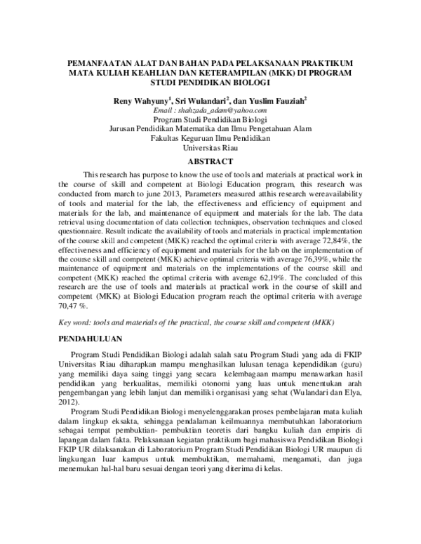 (PDF) Pemanfaatan Alat Dan Bahan Pada Pelaksanaan Praktikum Mata Kuliah Keahlian Dan ...