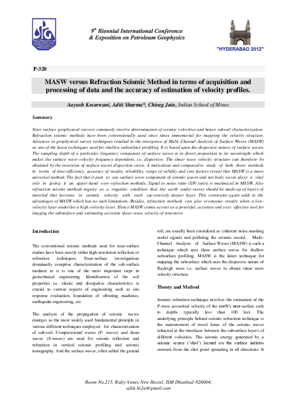 (PDF) P-320 MASW versus Refraction Seismic Method in terms of ...