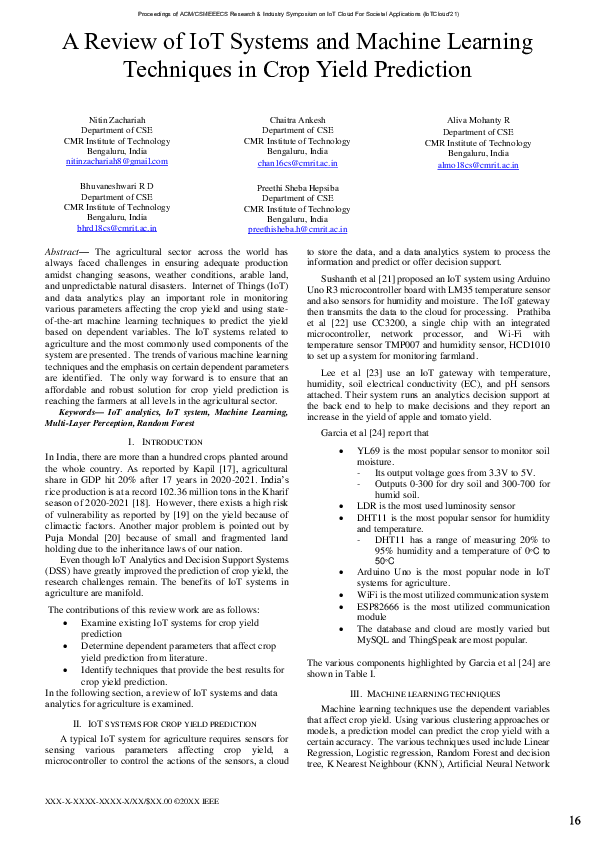 (PDF) A Review of IoT Systems and Machine Learning Techniques in Crop ...