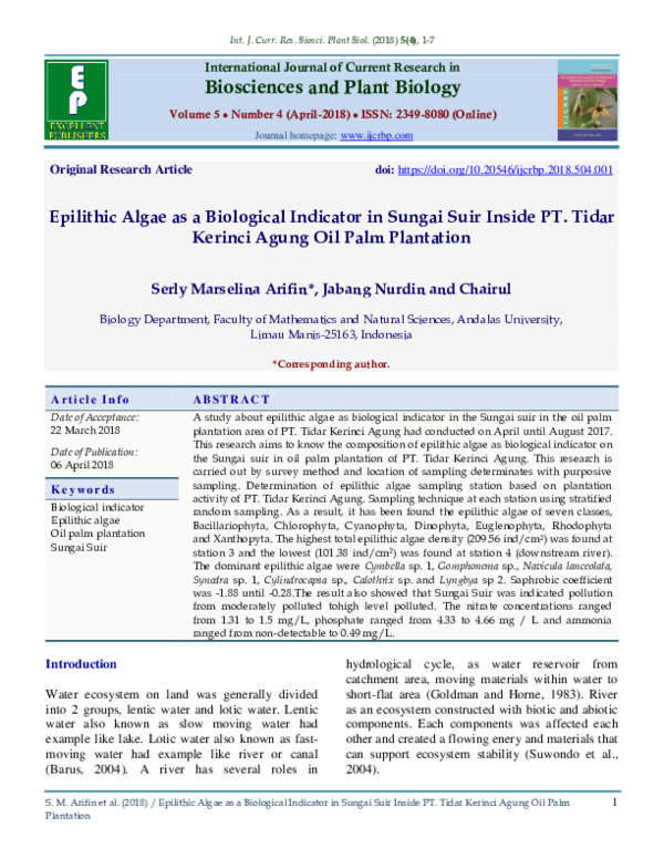 (PDF) Epilithic Algae as a Biological Indicator in Sungai Suir Inside ...