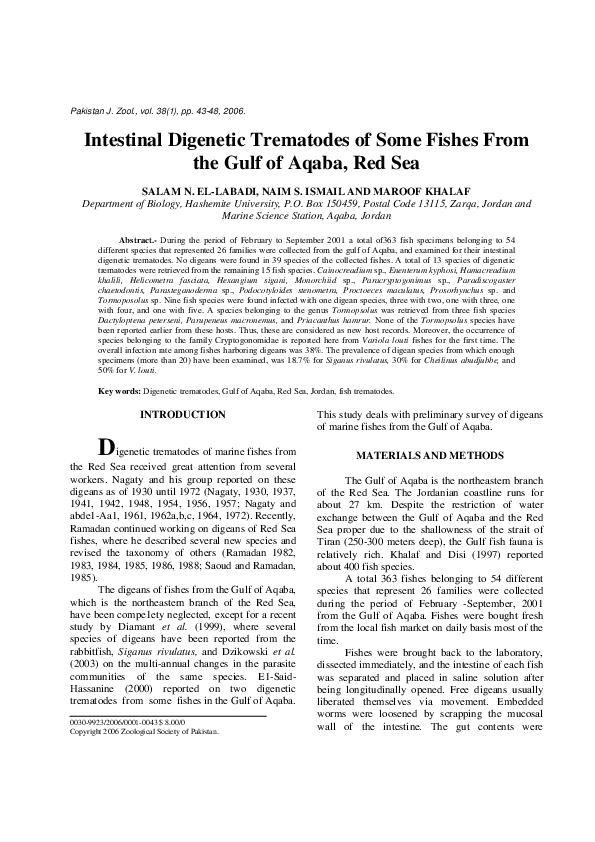 (PDF) Intestinal Digenetic Trematodes of Some Fishes From the Gulf of ...