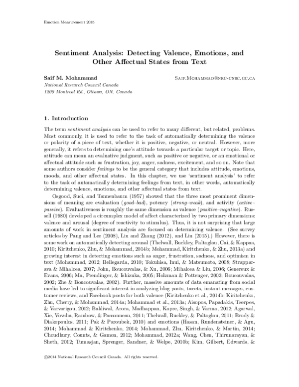 Sentiment Analysis Detecting Valence Emotions And Other Affectual