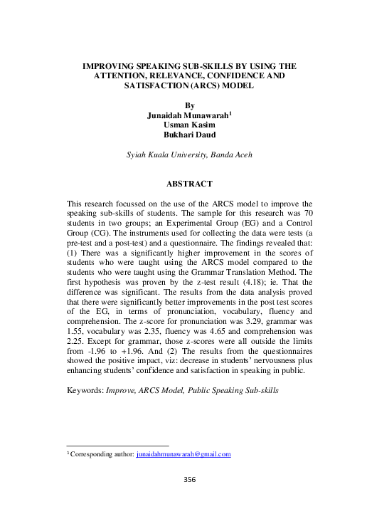 (PDF) Improving Speaking Sub-Skills by Using The Attention, Relevance ...