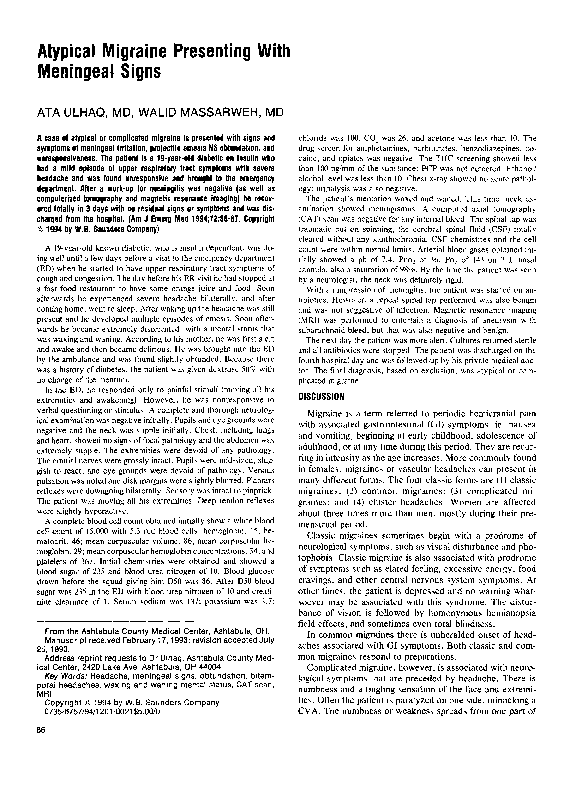 (PDF) Atypical migraine presenting with meningeal signs