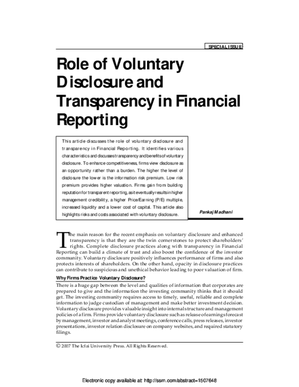 (PDF) Role of Voluntary Disclosure and Transparency - Financial Reporting