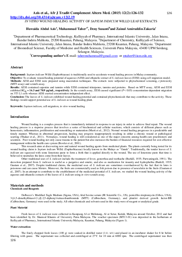 (PDF) In vitro wound healing activity of Sapium indicum willd leaf extracts