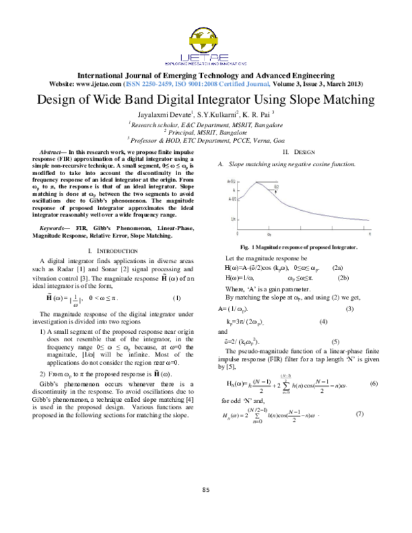 (PDF) Wide Band Digital Integrator Design via Slope Matching
