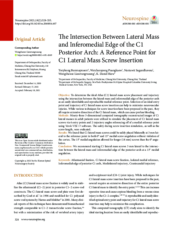 (PDF) The Intersection Between Lateral Mass and Inferomedial Edge of ...
