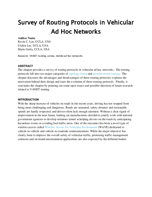 Pdf Survey Of Routing Protocols In Vehicular Ad Hoc Network