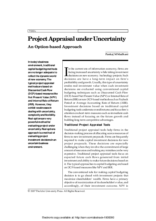 (PDF) Project Appraisal under Uncertainty: An Option-Based Approach
