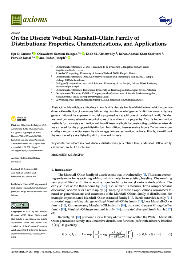 (PDF) On the Discrete Weibull Marshall–Olkin Family of Distributions ... (PDF) On the Discrete Weibull Marshall–Olkin Family of Distributions ...