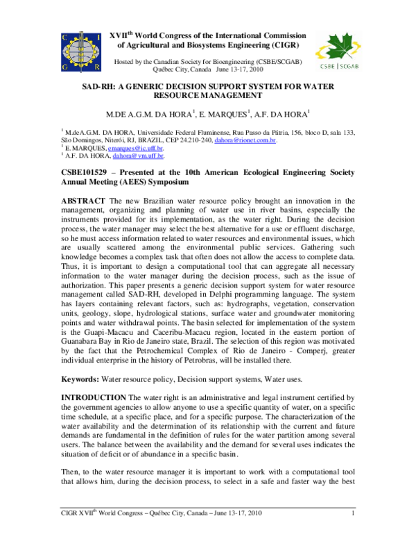 (PDF) Sad-RH: A Generic Decision Support System for Water Resource ...