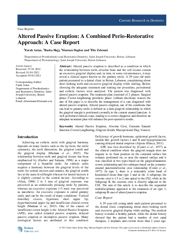 (PDF) Altered Passive Eruption: A Combined Perio-Restorative Approach ...