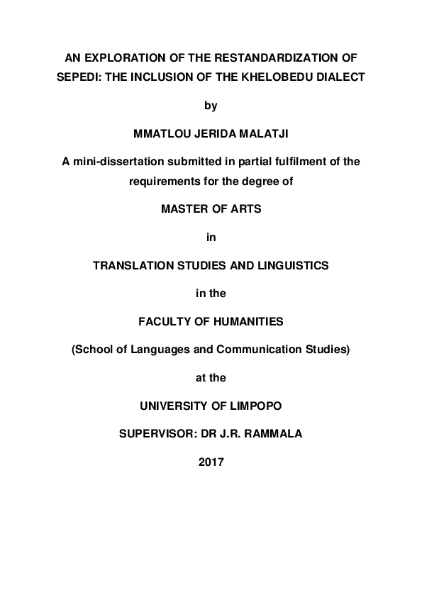 (PDF) An exploration of the restandardization of Sepedi : the inclusion ...