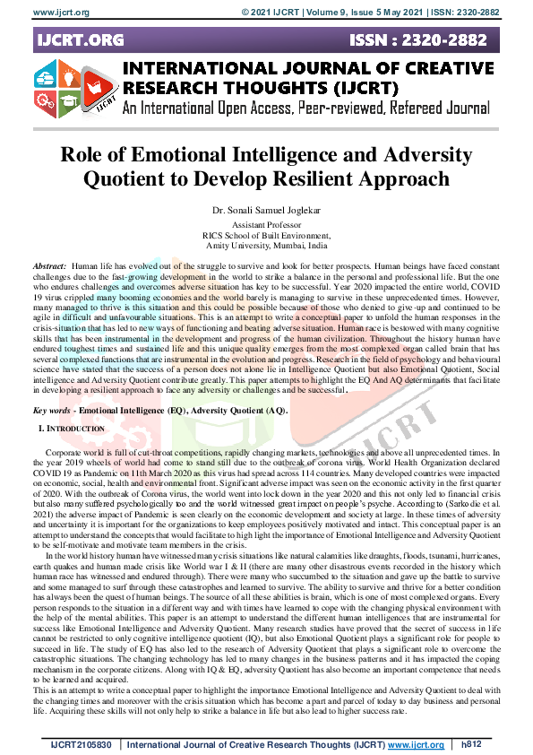 (PDF) Role of Emotional Intelligence and Adversity Quotient to Develop ...