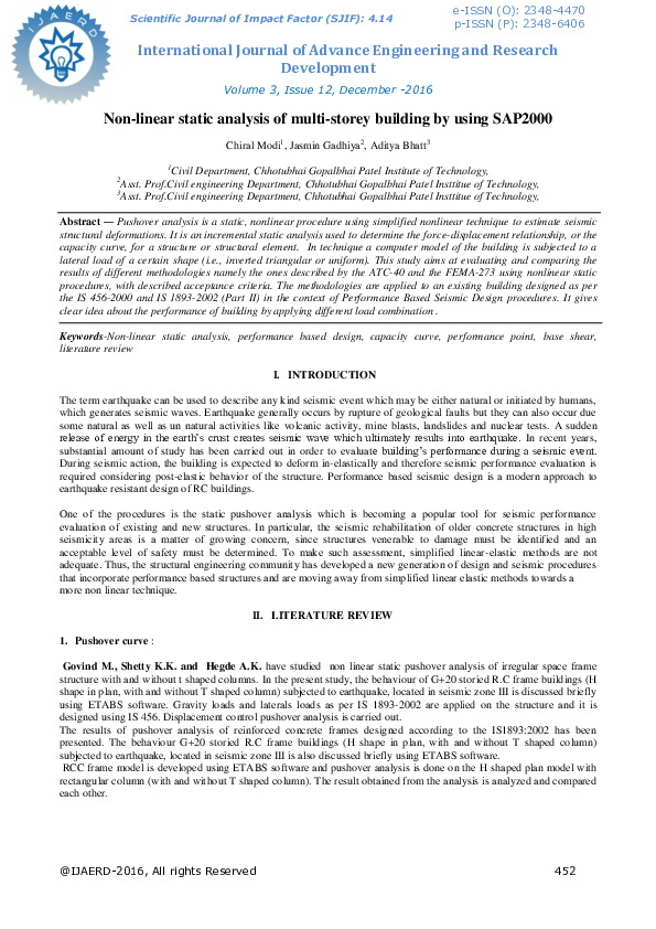 (PDF) Non-Linear Static Analysis of Multi-Storey Building by Using SAP2000