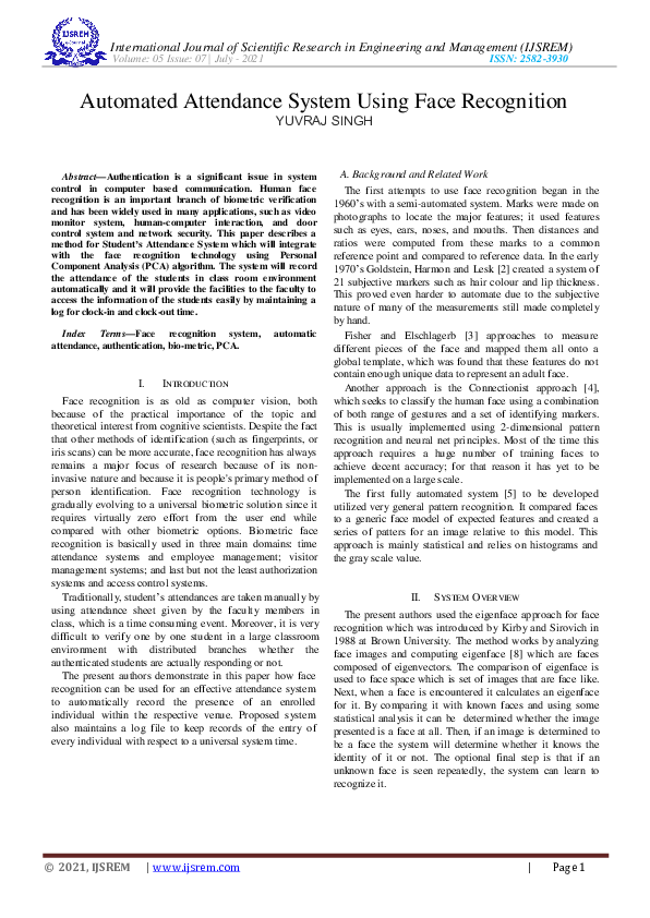 (PDF) Automated Attendance System Using Face Recognition (PDF) Automated Attendance System Using Face Recognition