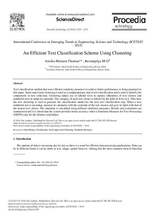 (PDF) An Efficient Text Classification Scheme Using Clustering