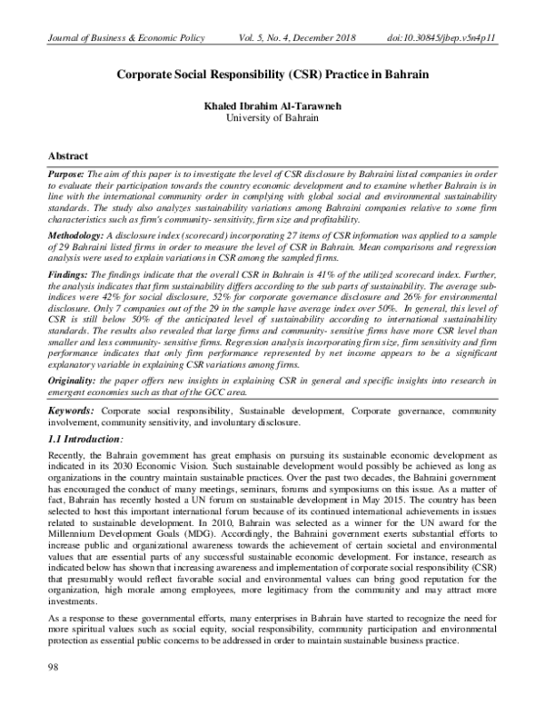 (PDF) Corporate Social Responsibility (CSR) Practice in Bahrain