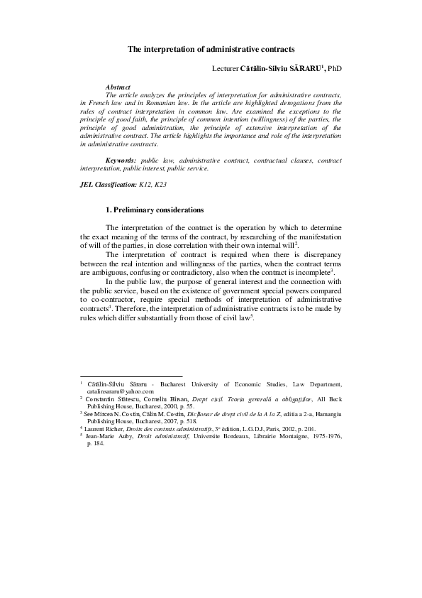 (PDF) The interpretation of administrative contracts
