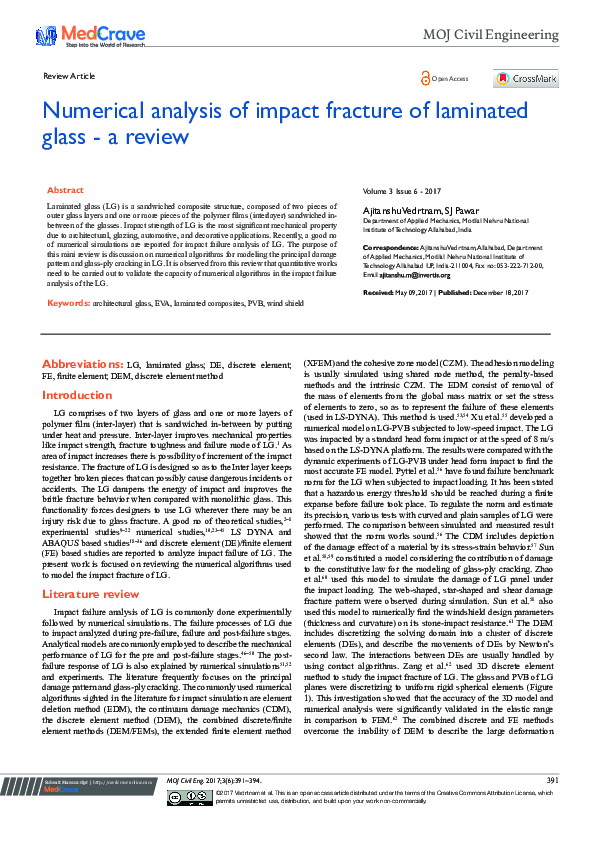 (PDF) Numerical Analysis of Impact Fracture of Laminated Glass - A Review