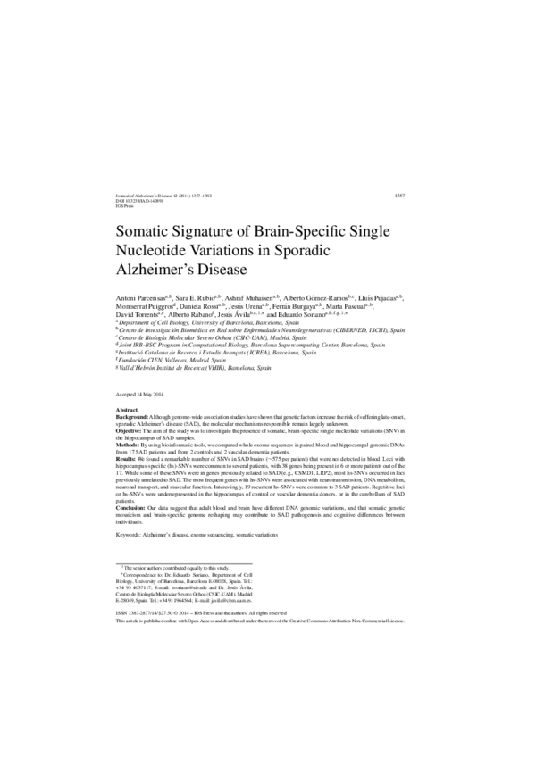 (PDF) Somatic Signature of Brain-Specific Single Nucleotide Variations ...