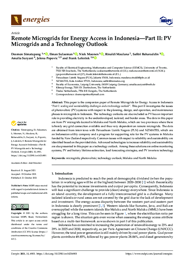 (PDF) Remote Microgrids for Energy Access in Indonesia—Part II: PV ...