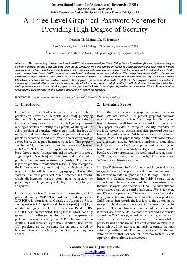 (PDF) A Three Level Graphical Password Scheme for Providing High Degree ...