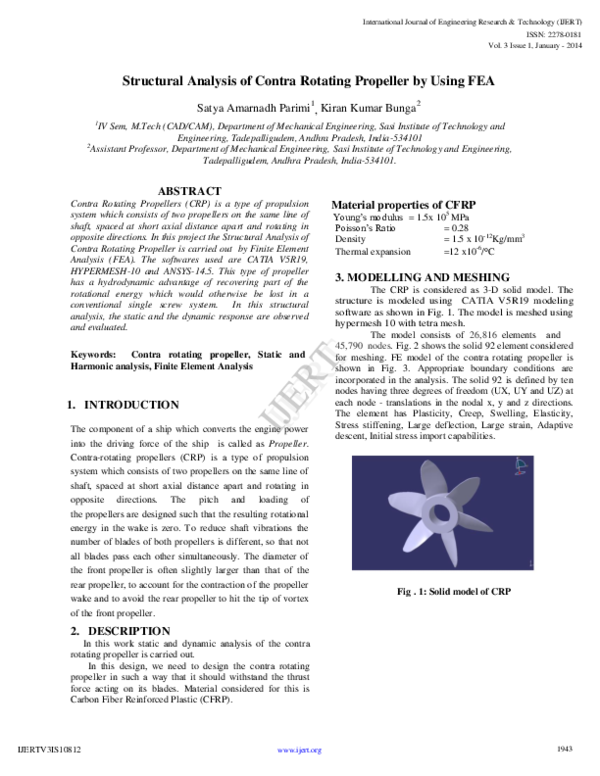 Pdf Structural Analysis Of Contra Rotating Propeller By Using Fea