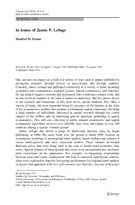 (PDF) In honor of James P. LeSage