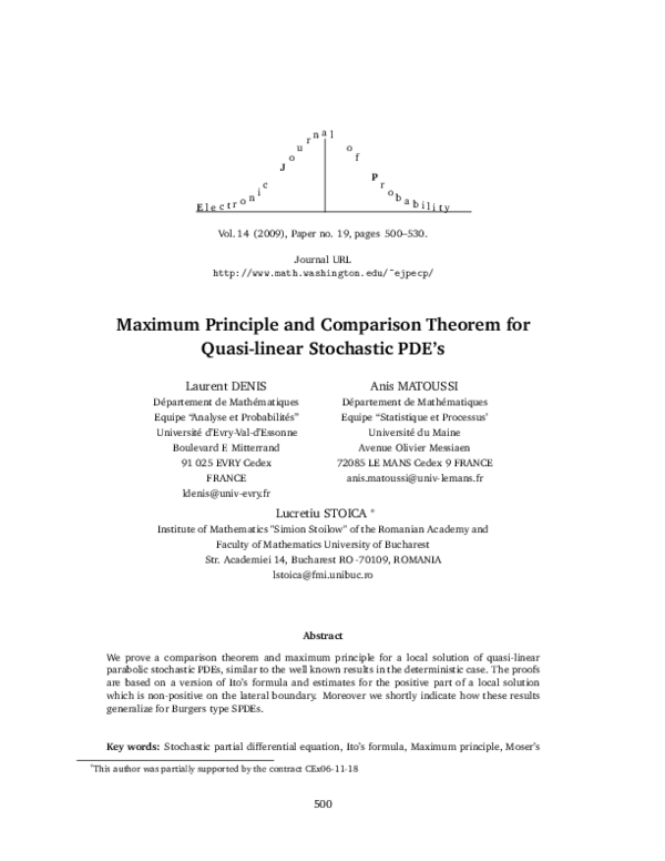 (PDF) Maximum Principle and Comparison Theorem for Quasi-linear ...