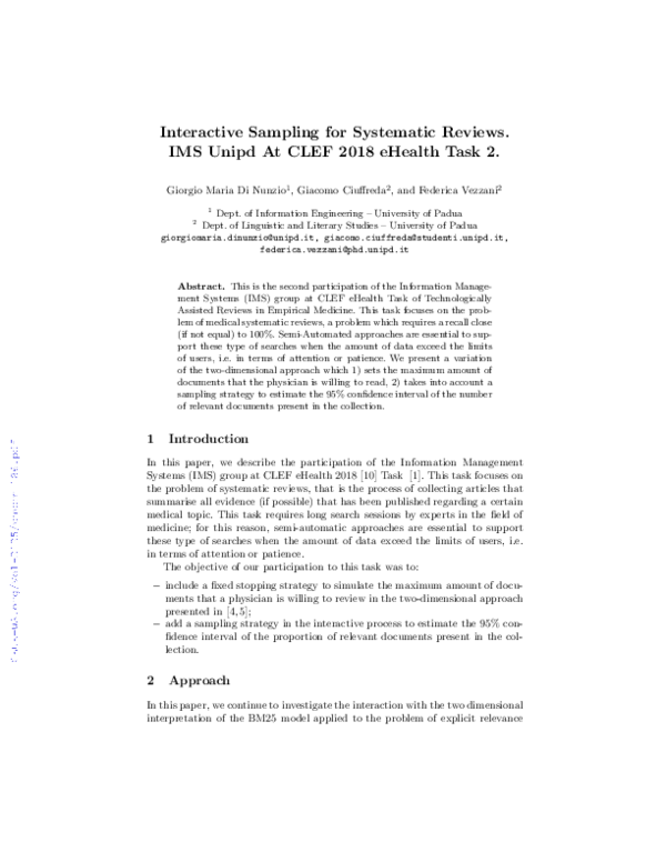 (PDF) Interactive Sampling for Systematic Reviews. IMS Unipd At CLEF ...