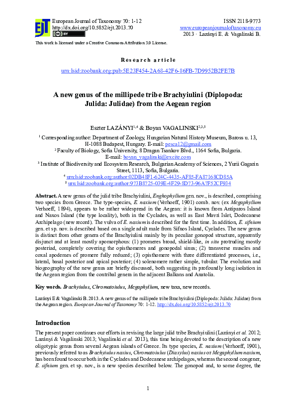 (PDF) A new genus of the millipede tribe Brachyiulini (Diplopoda ...