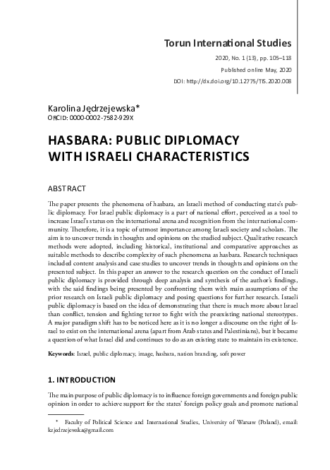 (PDF) Hasbara: Public Diplomacy with Israeli Characteristics