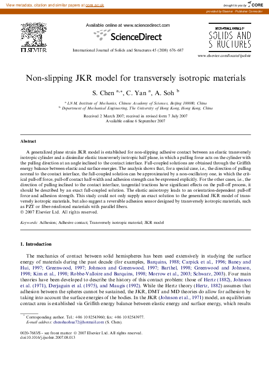 (PDF) Non-slipping JKR model for transversely isotropic materials