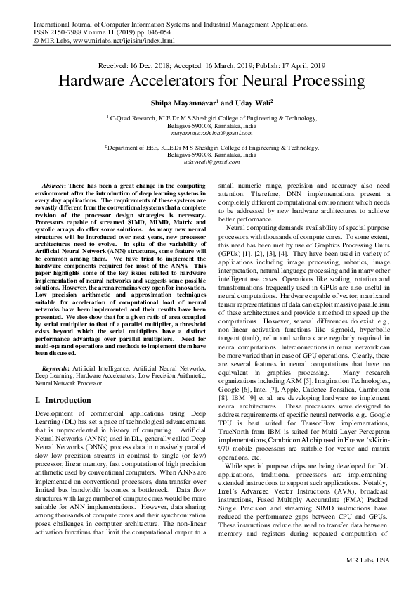 (PDF) Hardware Accelerators for Neural Processing