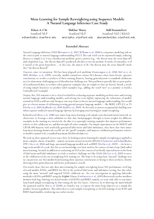 Pdf Meta Learning For Sample Reweighting Using Sequence Models A Natural Language Inference