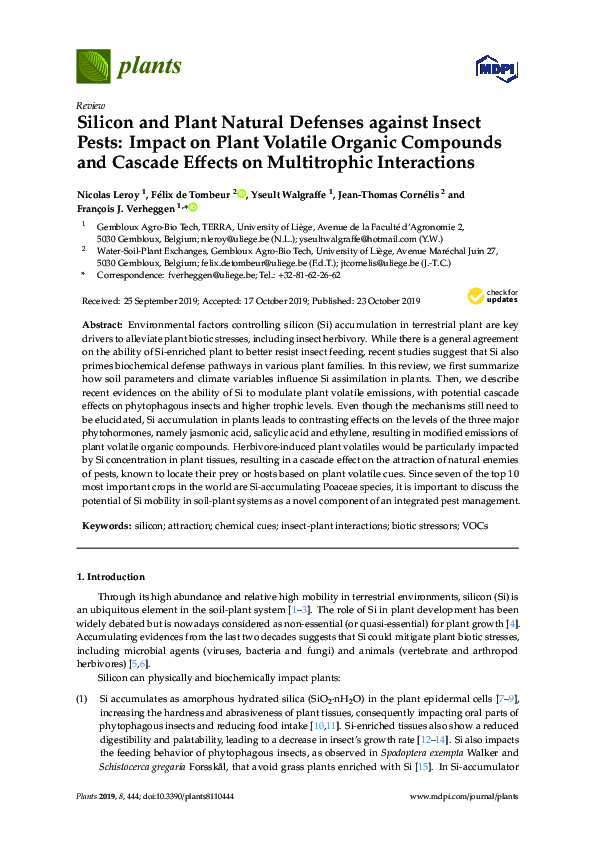 (PDF) Silicon and Plant Natural Defenses against Insect Pests: Impact ...