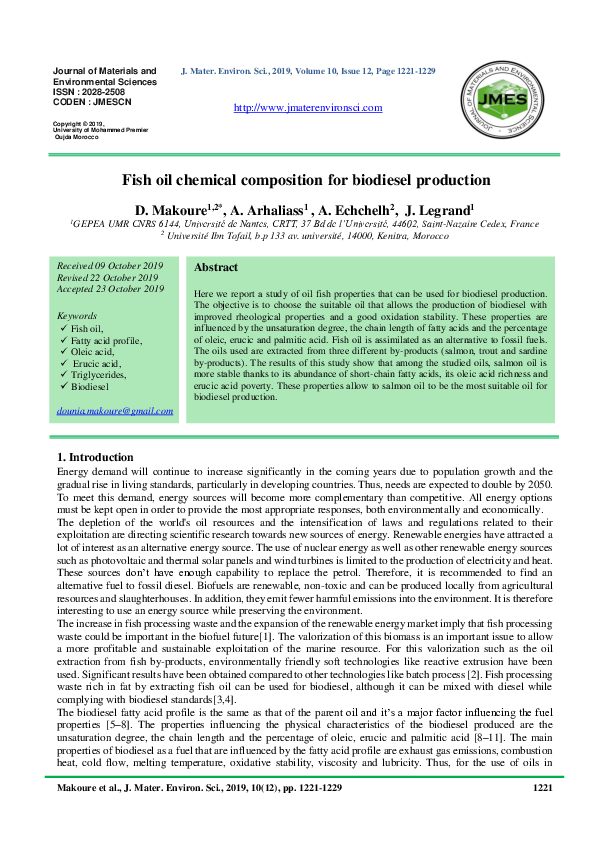 (PDF) Fish oil chemical composition for biodiesel production