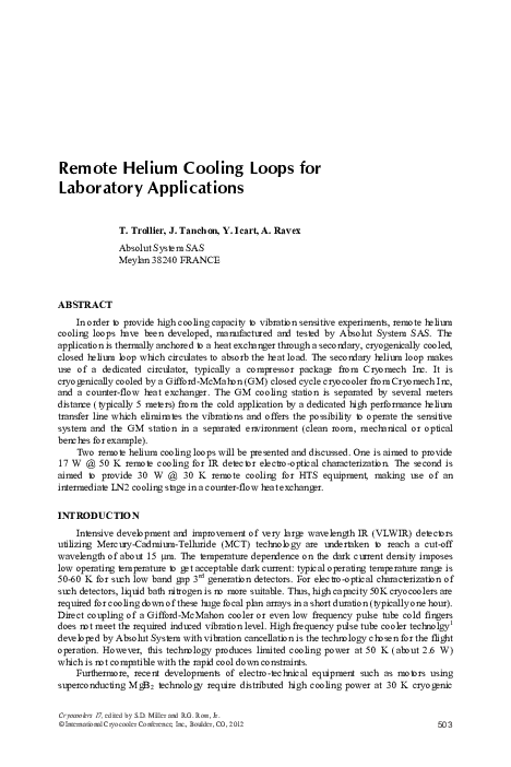 (PDF) Remote Helium Cooling Loops for Laboratory Applications