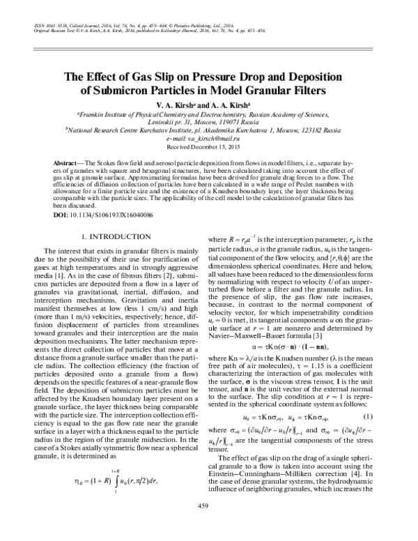 (PDF) The effect of gas slip on pressure drop and deposition of ...