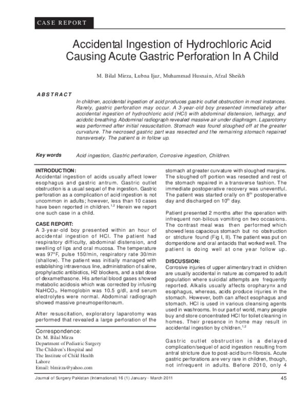 (PDF) Accidental Ingestion of Hydrochloric Acid Causing Acute Gastric ...